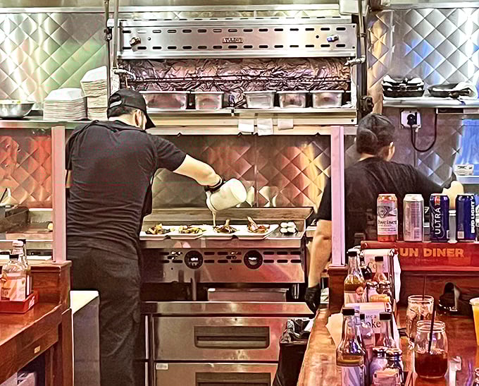 Behind the scenes, Sun Diner's kitchen crew orchestrates breakfast symphonies with precision and care&mdash;the unsung heroes of your morning meal.
