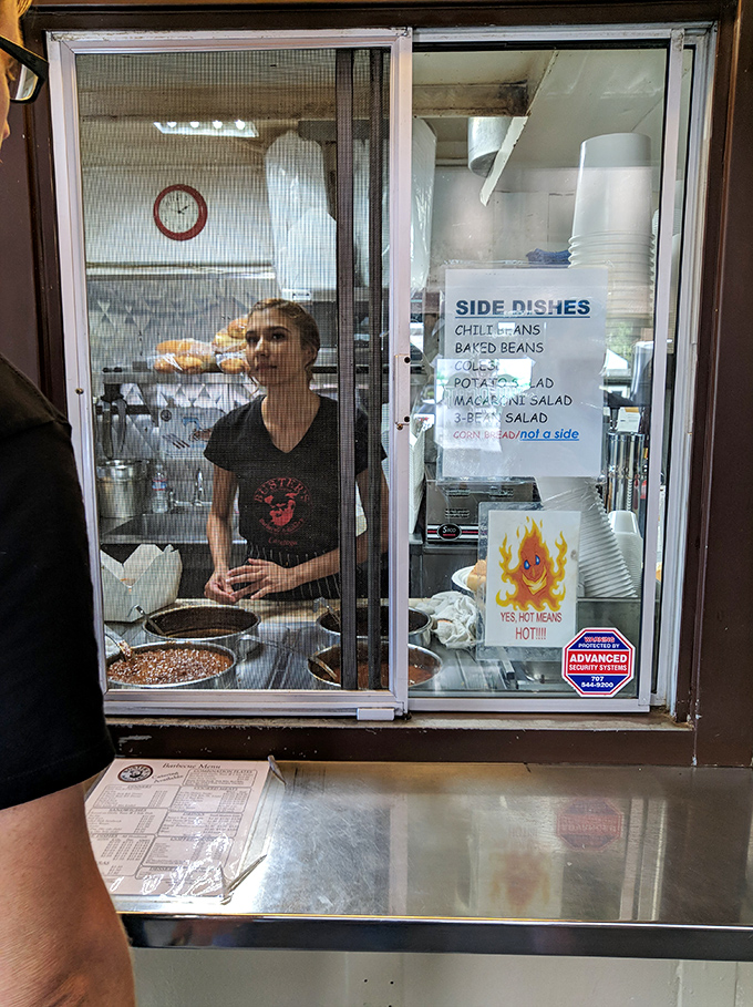 Behind the counter, where the magic happens. That screen separates you from barbecue paradise, but thankfully, it's a permeable barrier.