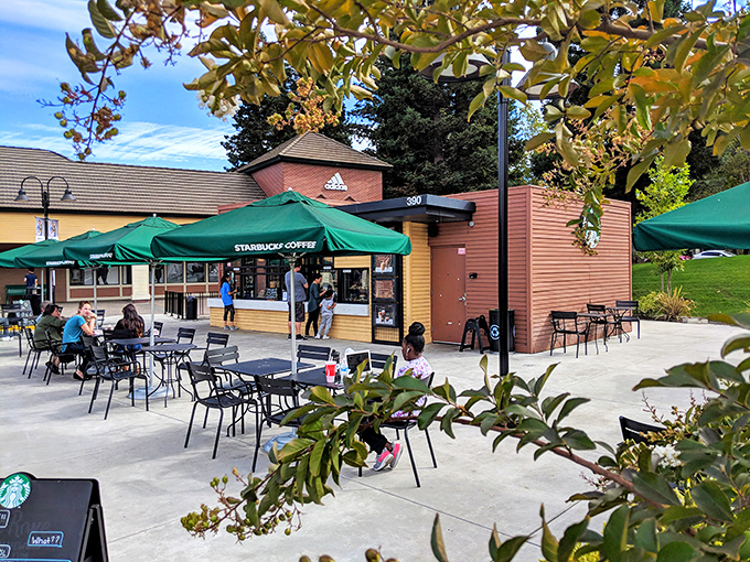 Starbucks provides the essential caffeine oasis amid shopping adventures, where lattes fuel the stamina needed for marathon bargain hunting.