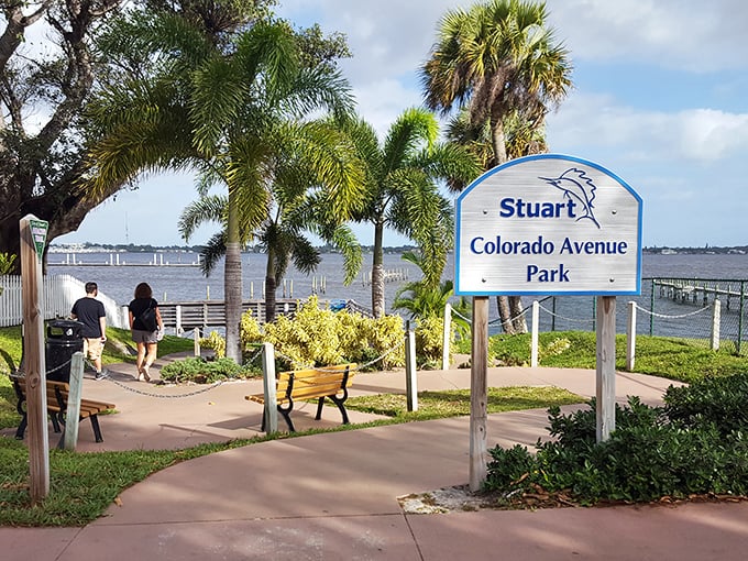 Colorado Avenue Park welcomes visitors with the promise of waterfront relaxation and benches positioned for optimal sunset-watching and life-contemplating.