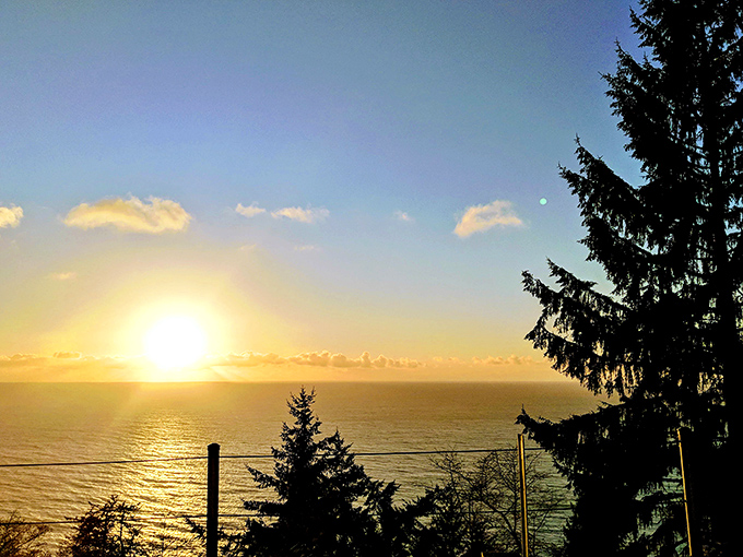 Sunset views from the coast paint the sky in colors that would make Bob Ross weep.