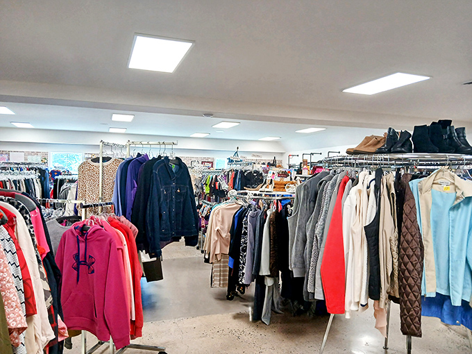 The clothing section stretches as far as the eye can see—like a department store without the sticker shock or overzealous perfume spritzers.