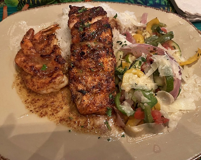 The Taste of the Islands plate offers a culinary passport stamp without the hassle of actual international travel or authentic cuisine.