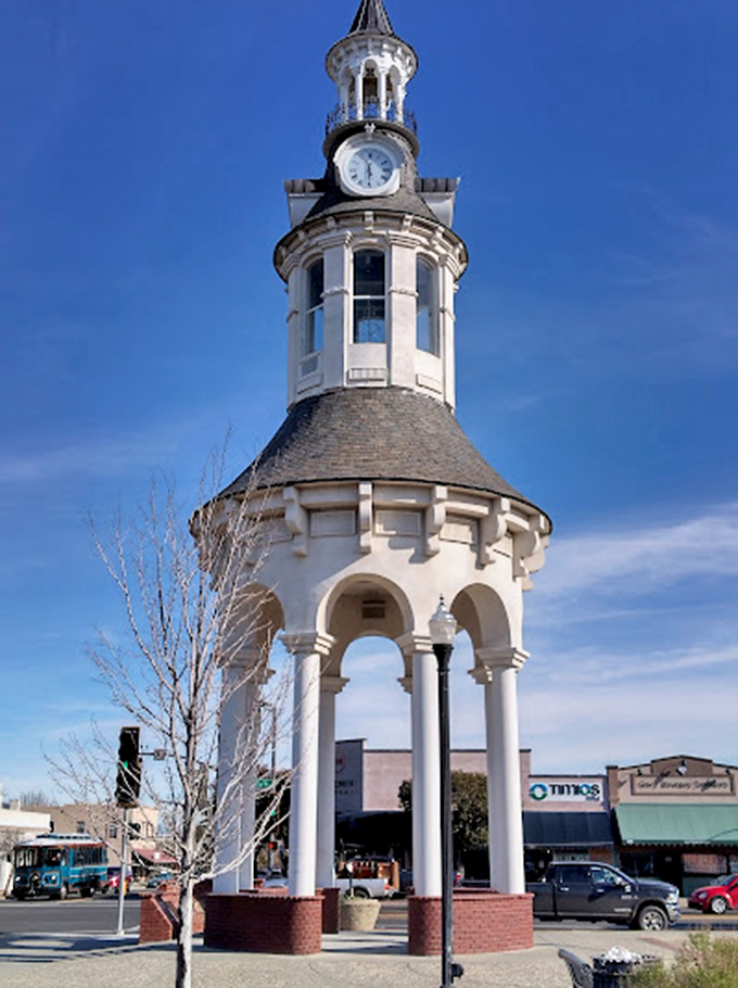 The Cone & Kimball Clock Tower stands as Red Bluff's iconic timekeeper, a Victorian sentinel reminding passersby that some landmarks deserve second chances.