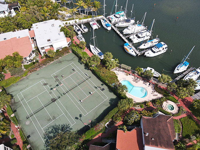 The boater's dream: Tennis courts and swimming pools just steps from your dock&mdash;because Florida understands balance.
