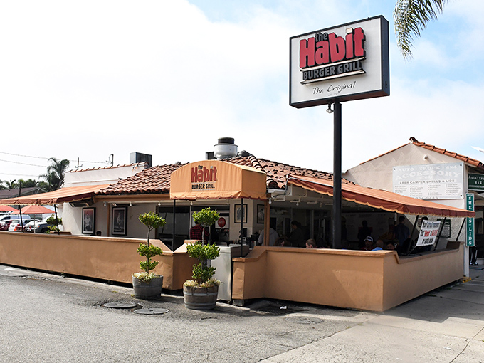 The Habit serves up California's burger tradition under a terra cotta roof, proving fast food can still have regional character and architectural charm.