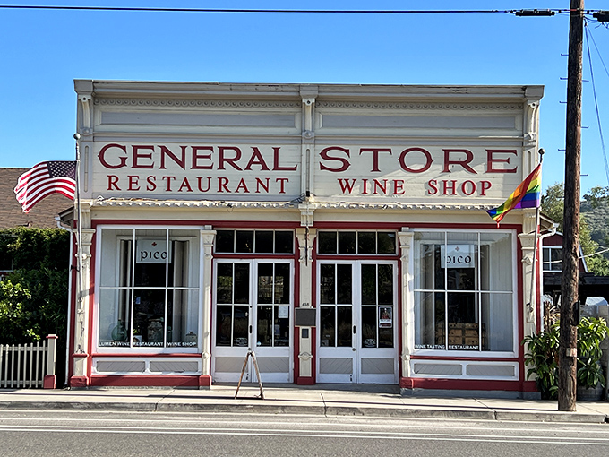 The General Store's classic facade houses modern culinary treasures. Those red-trimmed windows frame a world of gastronomic possibilities.