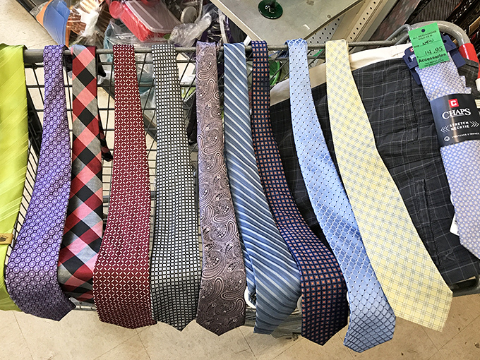 Neckties in every pattern imaginable&mdash;silk soldiers lined up at attention, each one a potential job interview hero or wedding guest accessory.