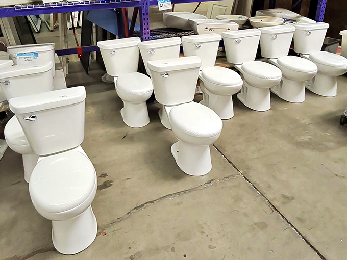 The toilet display: where bathroom humor meets serious savings. A throne room fit for renovation royalty!