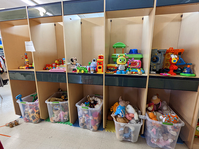 Toy heaven! Where plastic bins overflow with potential playmates, each with stories from their previous adventures.