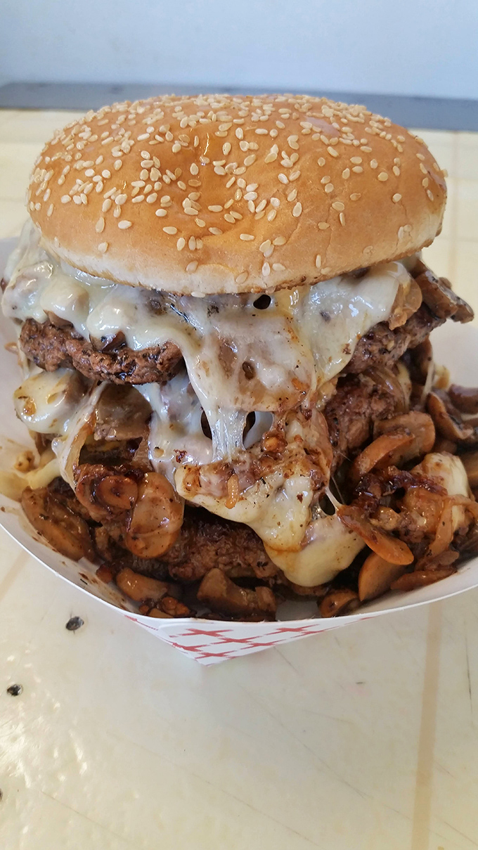 Triple the mushrooms, triple the Swiss, triple the reason to loosen your belt.