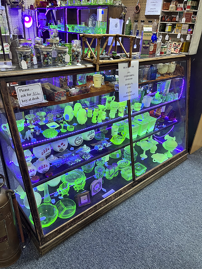 Under purple lights, uranium glass glows with otherworldly charm&mdash;everyday objects transformed into something magical with the flip of a switch.