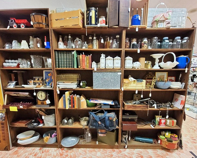 The ultimate collector's shelf&mdash;where vintage bottles, classic books, and yesterday's kitchenware create a museum of everyday American life.