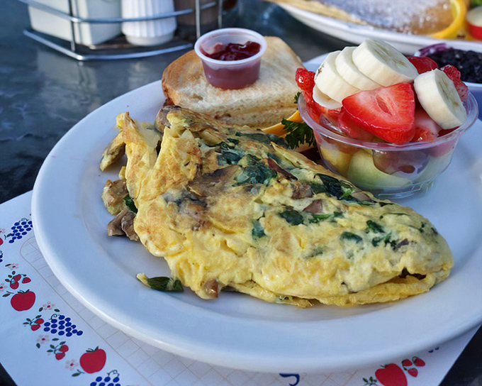 This omelet doesn't just contain vegetables &ndash; it showcases them like the headliners they are, with a side of fresh fruit playing perfect backup.