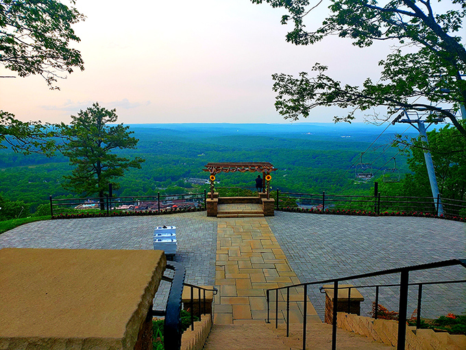 The observation deck frames the landscape like a living masterpiece, proving that sometimes the best art gallery has no walls.