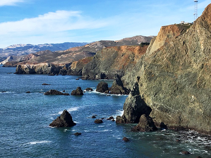 The Marin Headlands roll out like Mother Nature's own topographical symphony in green and gold.