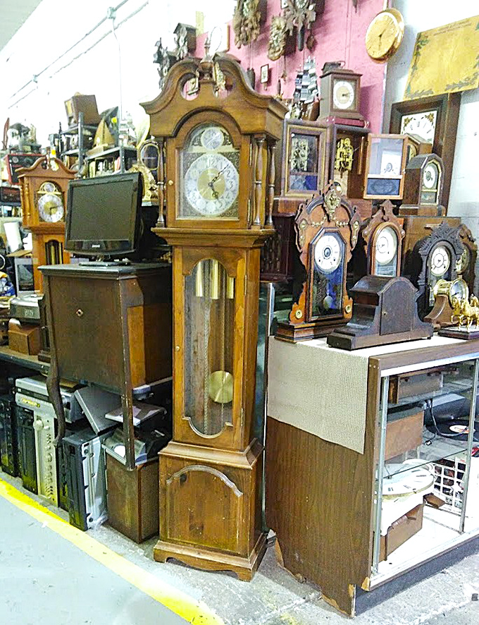 Time literally stands still in this corner of horological heaven, where grandfather clocks and mantel timepieces await new homes to mark the hours.