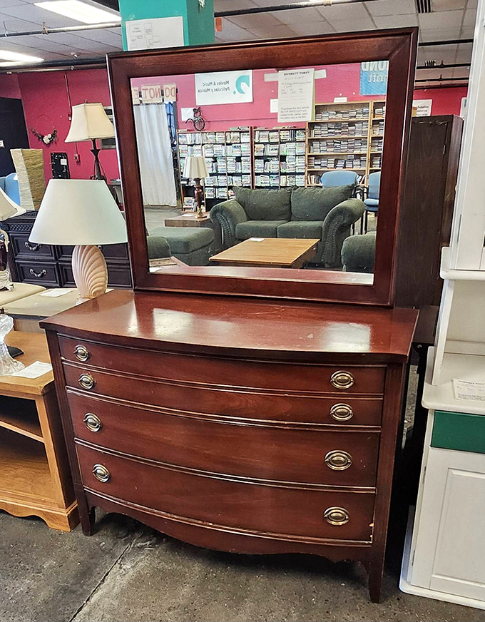 This mahogany dresser with mirror doesn't just reflect your image&mdash;it reflects an era when furniture was built to become family heirlooms.