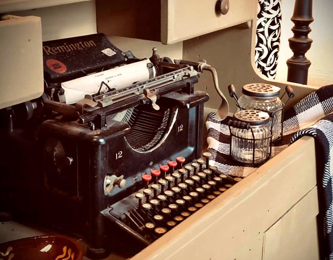 A Remington typewriter that probably wrote love letters more romantic than any text message ever could.