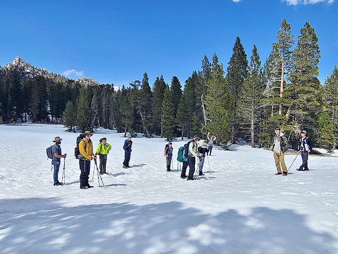 Snow trekkers plotting their next move. When someone suggests "hiking in Southern California," this isn't what most people imagine!