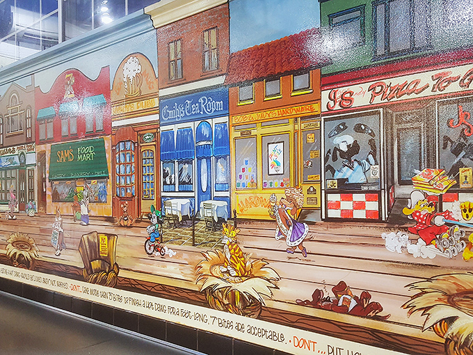 Wall art that tells stories&mdash;a main street mural that captures small-town America in all its nostalgic, illustrated glory.