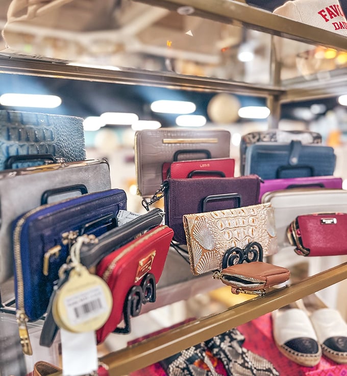 Designer wallets and clutches that prove good things come in small packages. That textured gold number would make even grocery shopping feel glamorous.