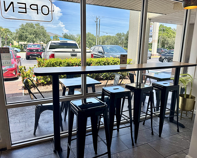 Window seats offer prime people-watching with your meal &ndash; a free side of entertainment with every order.