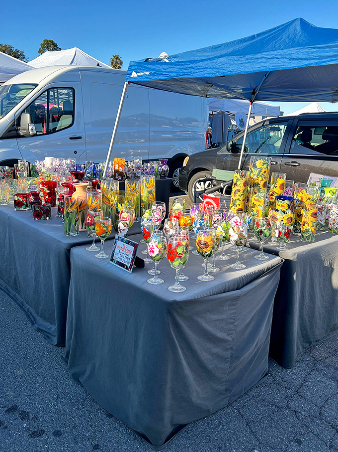 Hand-painted glassware transforms ordinary wine nights into artistic occasions. Each glass tells a different colorful story with every sip.