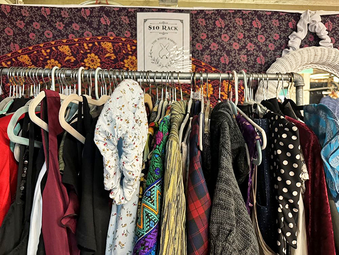 The "$10 Rack" proves you don't need to break the bank to find vintage fashion gold. That polka dot number is practically begging for a second life!