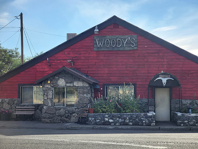 Woody's red barn exterior isn't trying to be trendy&mdash;it achieved authentic rustic charm long before Brooklyn restaurants started charging extra for it.