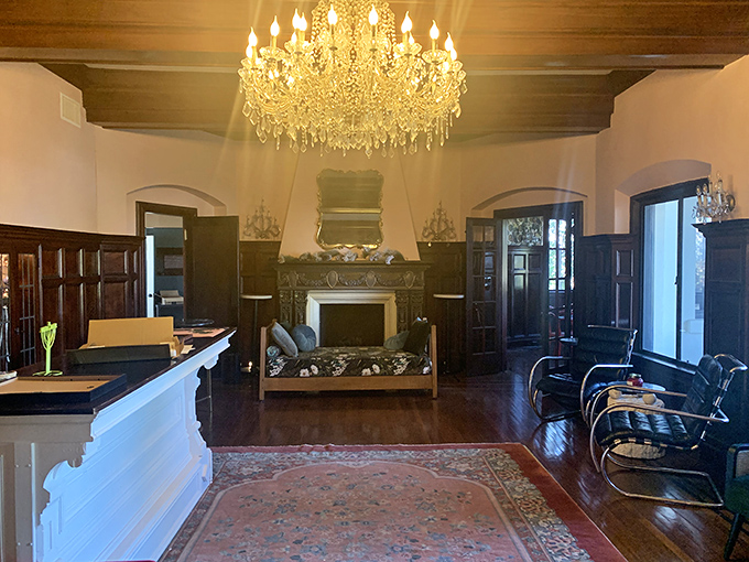 The grand lobby balances old-world gravitas with California cool&mdash;that chandelier has probably witnessed more interesting conversations than most therapists.
