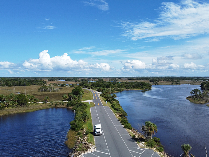 A road that splits the water like Moses himself designed it &ndash; Yankeetown's boat ramp area offers postcard views without the postcard crowds.