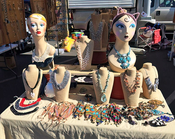 Mannequin matchmakers. These stylish heads model statement necklaces with more attitude than most runway shows could ever muster.