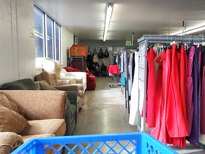 An aisle where formal gowns meet casual couches&mdash;the perfect metaphor for California living, where elegance and comfort coexist beautifully.