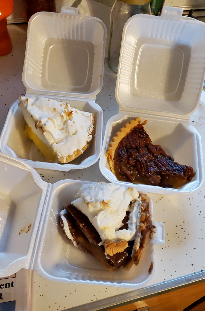 Pie trifecta in to-go containers&mdash;because the only thing better than eating pie at the cafe is having more waiting for you at home. Dessert insurance for the wise traveler.