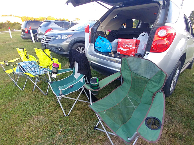 Drive-in tailgating at its finest&mdash;lawn chairs, coolers, and the anticipation of showtime create the perfect pre-movie ritual for seasoned Stardust veterans.