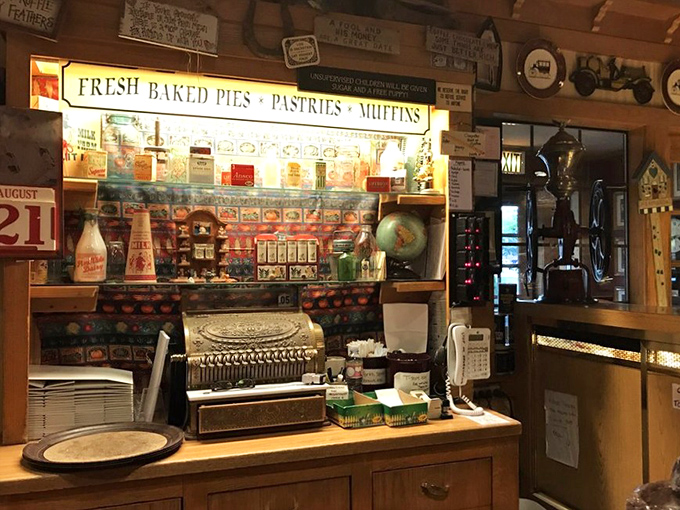 The antique display area looks like your coolest grandparent's attic, if your grandparent collected every charming bit of Americana since the Gold Rush.
