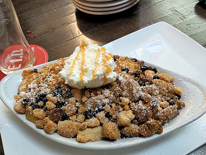 Apple crumble that strikes the perfect balance between tart fruit and sweet, buttery topping. The whipped cream is just showing off.