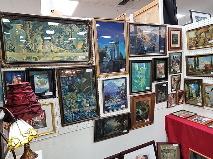 Wall-to-wall artwork where someone else's discarded painting might become your living room's new conversation starter.