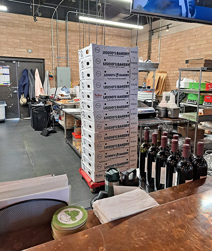 Behind the scenes where culinary magic happens, stacked with supplies from local partners – the backstage area of a delicious rock concert.