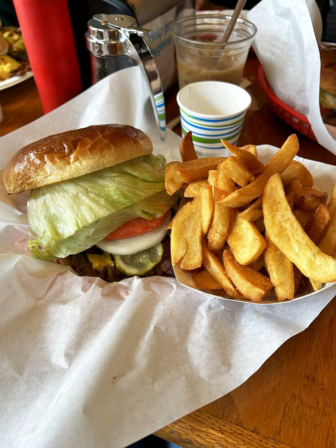 A burger and fries that makes you question why you ever waste stomach space on fancy restaurant versions that cost triple the price.