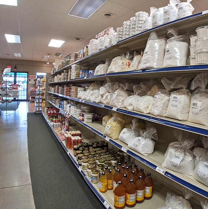 The baking aisle that whispers, "Yes, you CAN make that from scratch." More flour varieties than most people have socks.