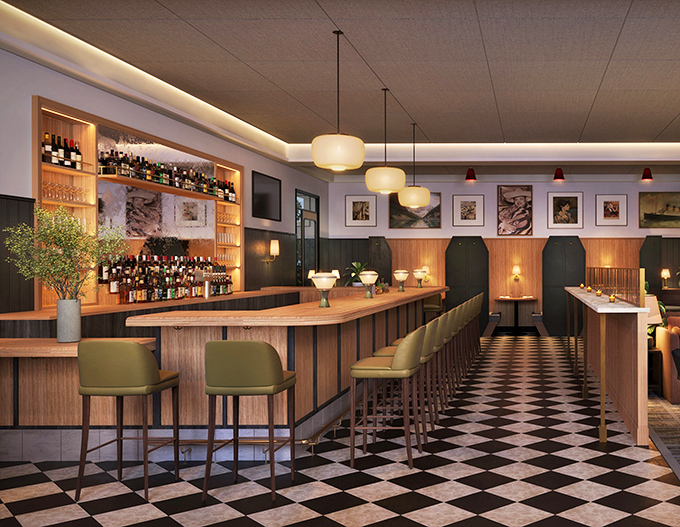 The bar area showcases an impressive bottle collection that whispers, "Your perfect Manhattan is just moments away from reality."