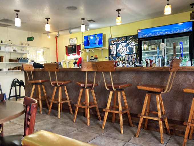 The bar area&mdash;where early birds perch with coffee and late risers contemplate a Bloody Mary. Wooden stools have heard every local story worth telling.