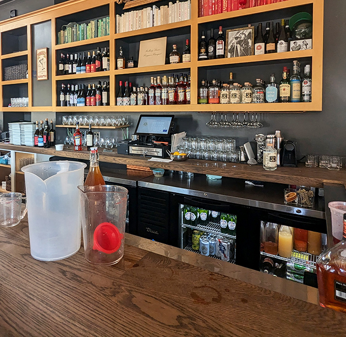 Behind this bar, liquid happiness awaits. The thoughtfully curated selection of spirits promises the perfect pairing for your pie.
