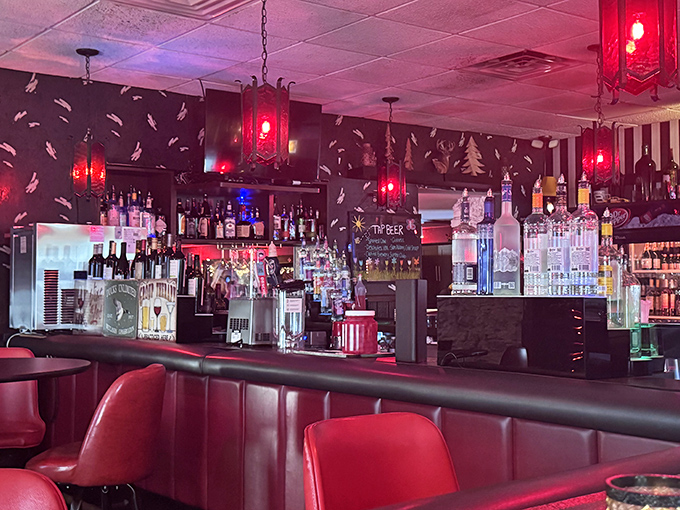 A bar that means business, with those signature red lanterns casting the perfect glow. This is where Wisconsin's cocktail heritage lives on.