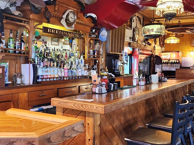 The bar at Brennan's doesn't just serve drinks&mdash;it serves stories, with every bottle, nautical knickknack, and hanging cap representing decades of good times and great conversations.