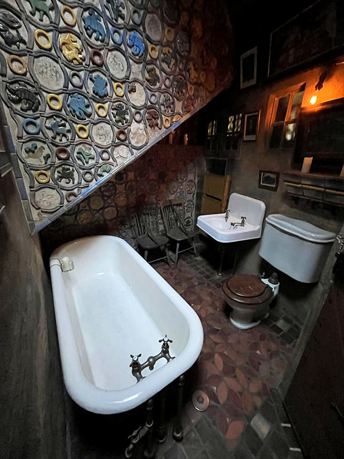 Even the bathroom became a canvas for artistic expression, with colorful tiles transforming a utilitarian space into a mosaic masterpiece.