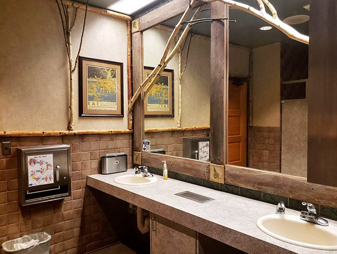 Even the bathroom maintains that lodge aesthetic, because consistency matters in all aspects of the dining experience.