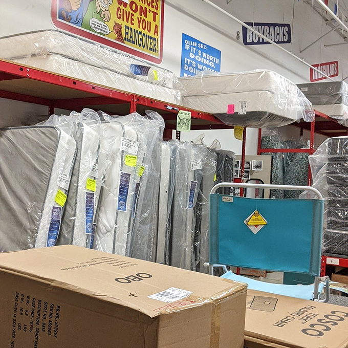 Mattresses lined up like soldiers ready for bedtime battle. The only thing more comfortable than these prices is the mattresses themselves.